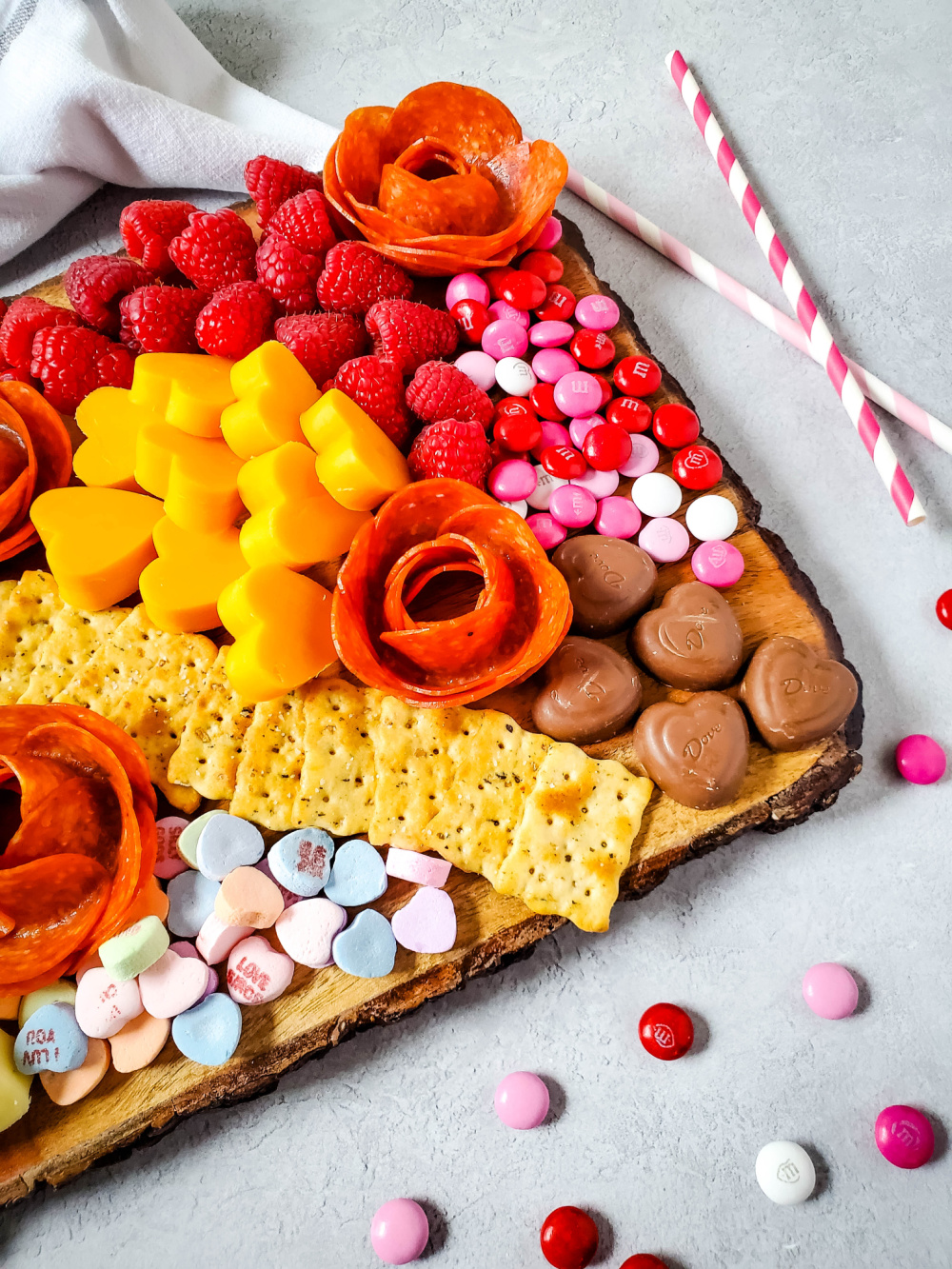 Valentine's Charcuterie Board with Pepperoni Roses