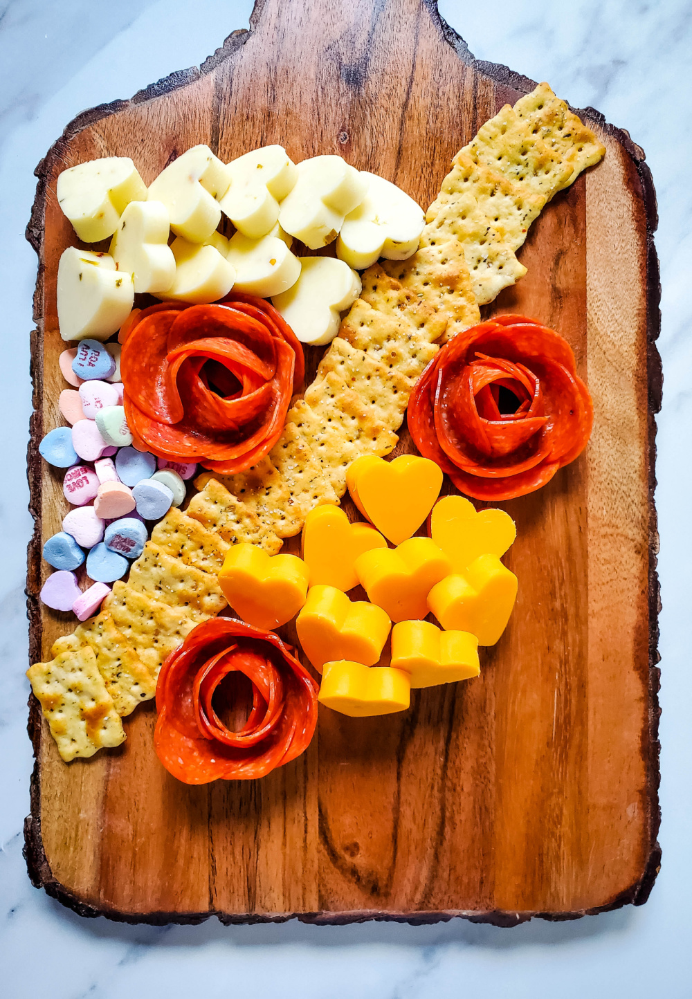 Valentine's Charcuterie Board with Pepperoni Roses