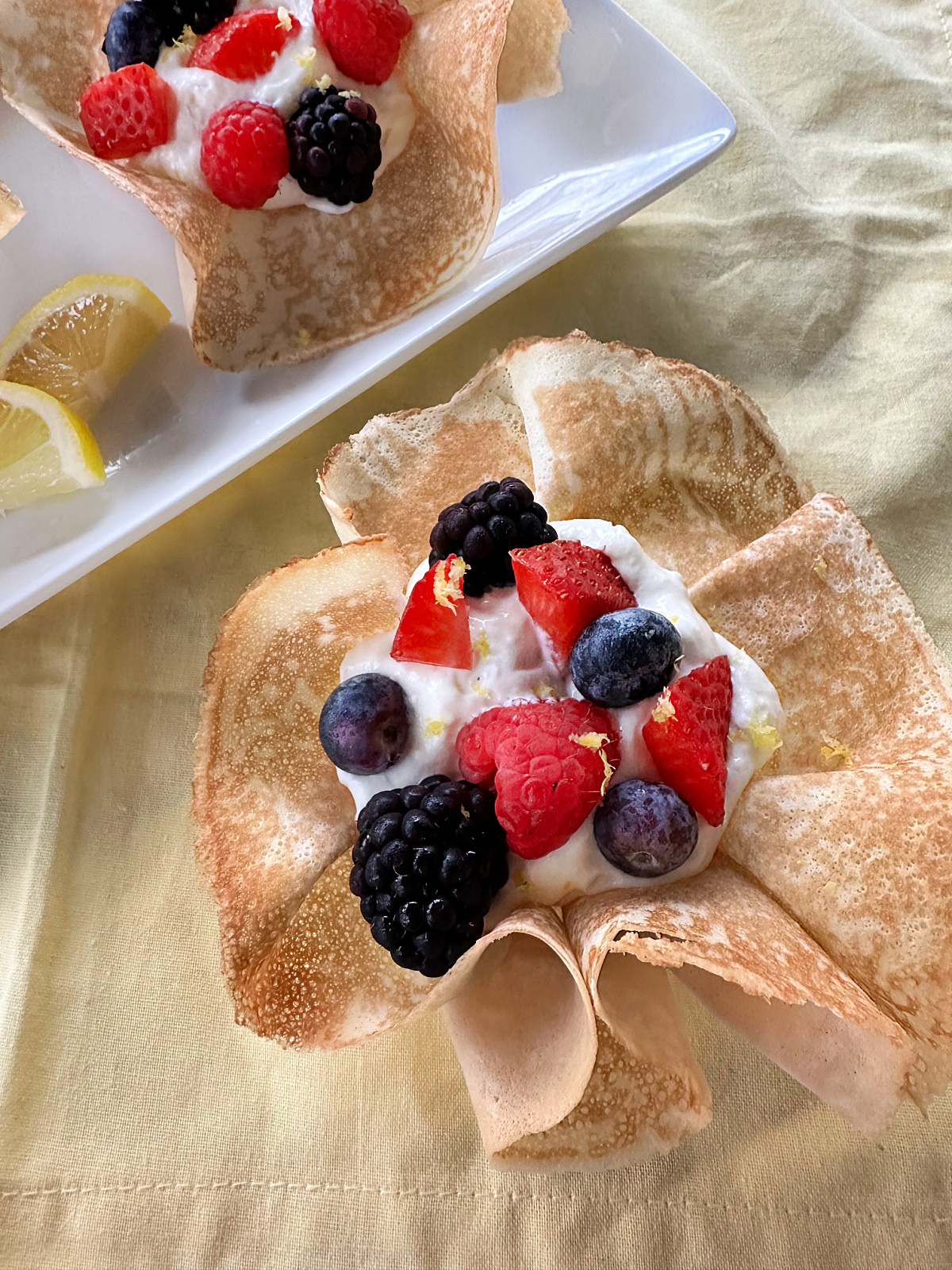 Lemon Mousse Filled Crepe Cups with Berries
